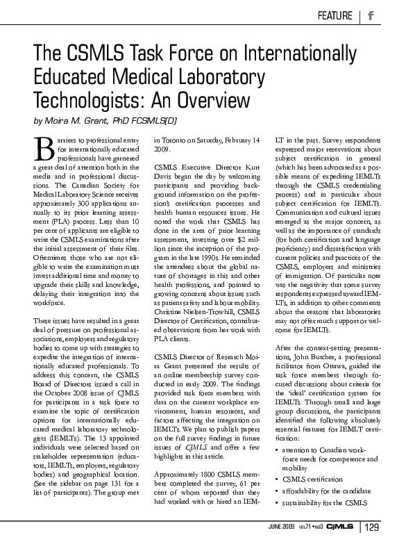 (PDF) The CSMLS Task Force on Internationally Educated Medical ...