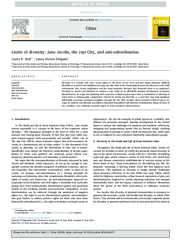 (PDF) Limits of diversity: Jane Jacobs, the Just City, and anti ...