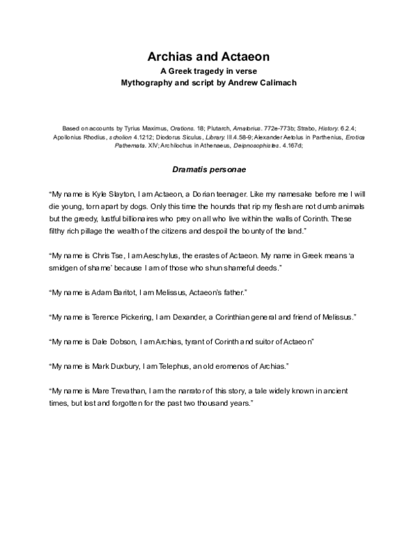 (PDF) ARCHIAS AND ACTAEON - A verse rendition in iambic pentameter