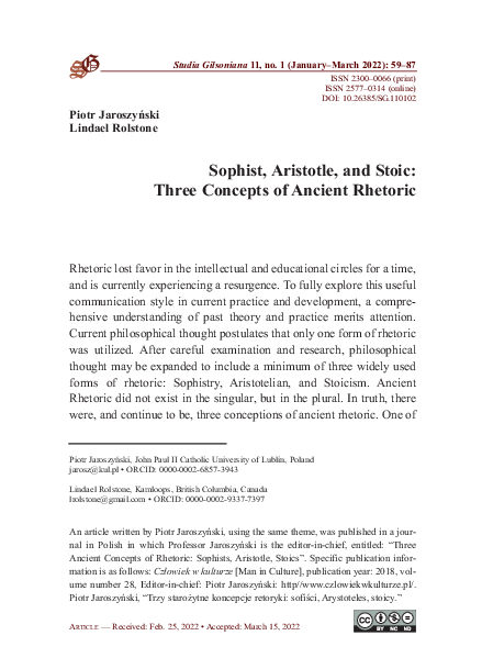 (PDF) Sophist, Aristotle, and Stoic: Three Concepts of Ancient Rhetoric