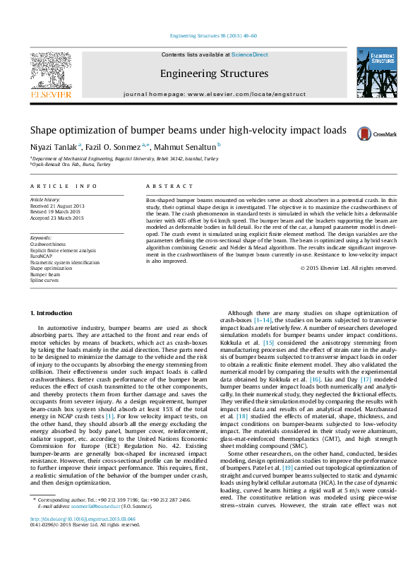 (PDF) Shape optimization of bumper beams under high-velocity impact loads