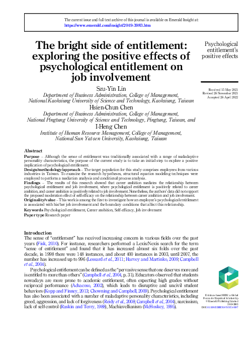 (PDF) The bright side of entitlement: exploring the positive effects of ...