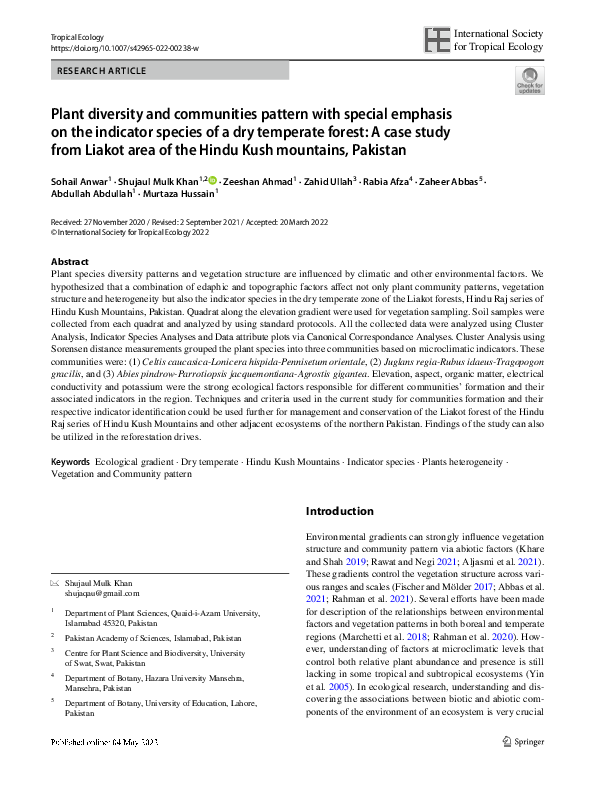 (PDF) Plant diversity and communities pattern with special emphasis on ...