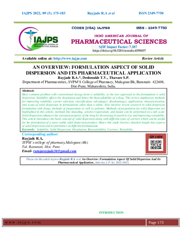 (PDF) AN OVERVIEW: FORMULATION ASPECT OF SOLID DISPERSION AND ITS ...