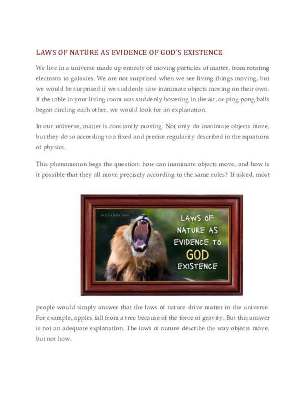 (PDF) LAWS OF NATURE AS EVIDENCE OF GOD'S EXISTENCE