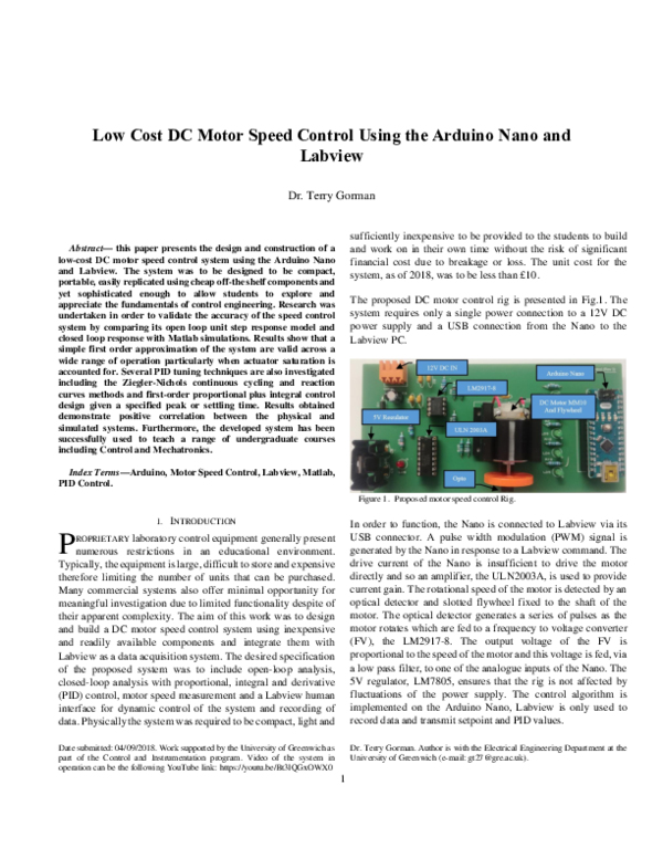 (PDF) Low Cost DC Motor Speed Control Using the Arduino Nano and Labview