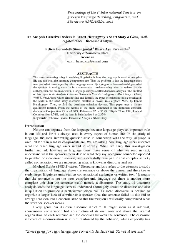 (PDF) An Analysis Cohesive Devices in Ernest Hemingway’s Short Story a ...