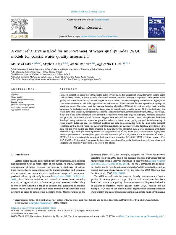 (PDF) A comprehensive method for improvement of water quality index (WQI) models for coastal ...