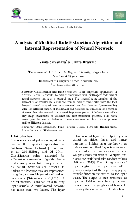 (PDF) Analysis of Modified Rule Extraction Algorithm and Internal Representation of Neural Network