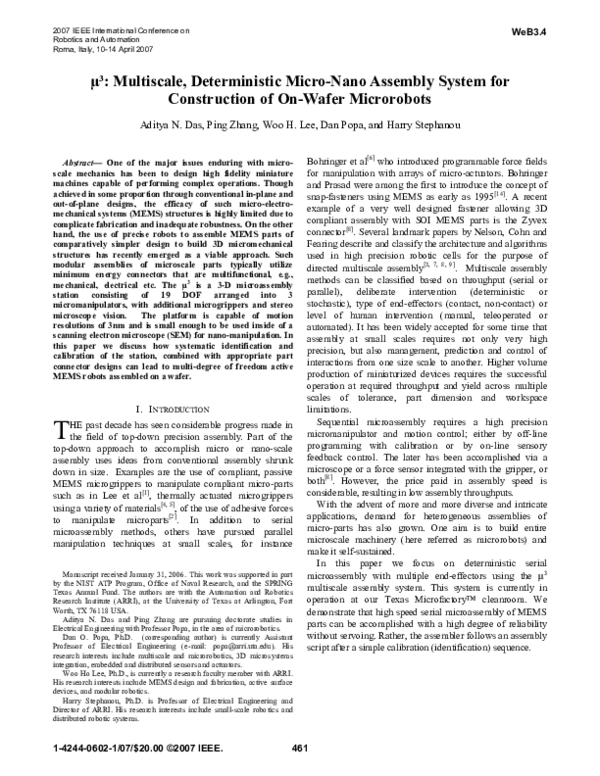 Pdf μ3 Multiscale Deterministic Micro Nano Assembly System For Construction Of On Wafer