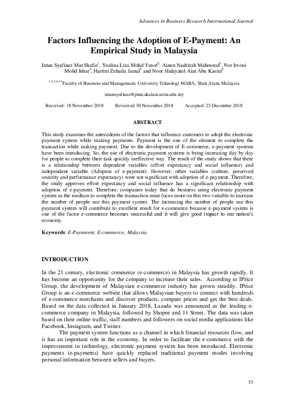 (PDF) Factors influencing the adoption of E-Payment: An empirical study ...