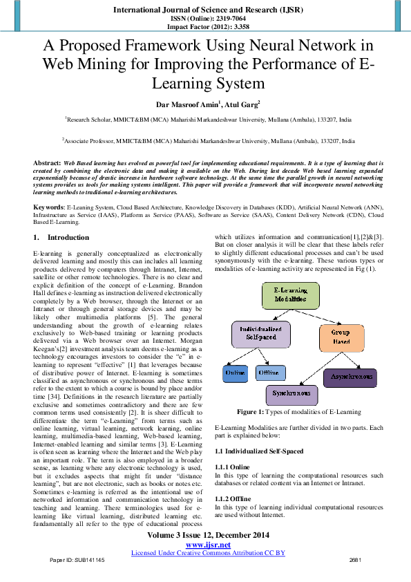 Pdf A Proposed Framework Using Neural Network In Web Mining For Improving The Performance Of E