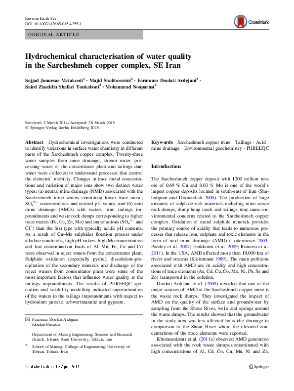 (PDF) Hydrochemical characterisation of water quality in the ...