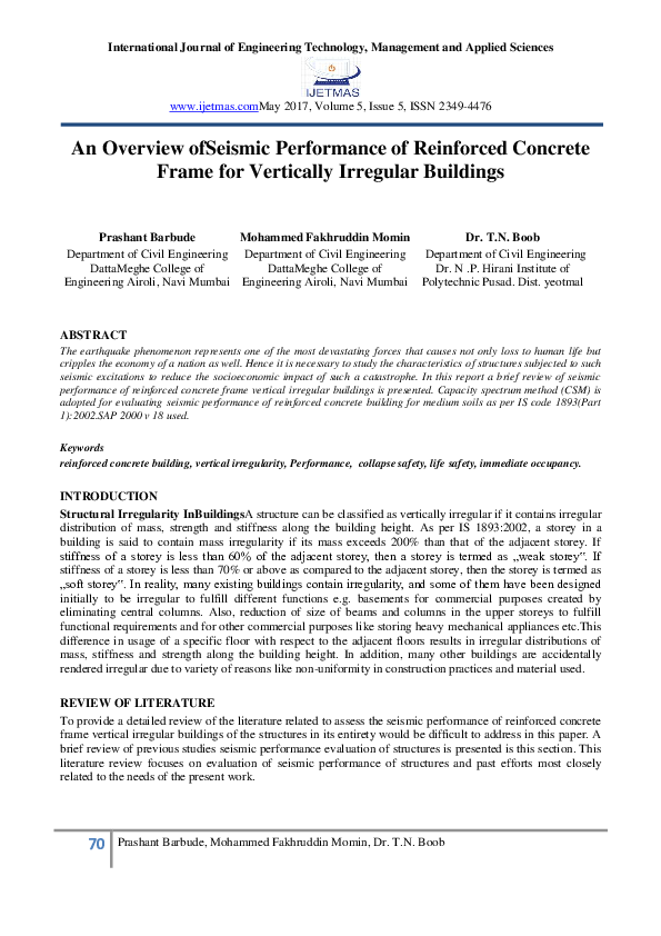 (PDF) An Overview ofSeismic Performance of Reinforced Concrete Frame for Vertically Irregular ...