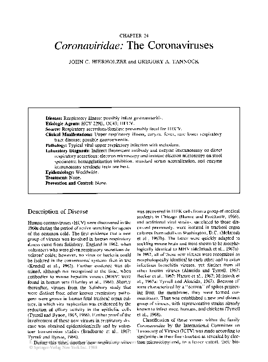 (PDF) Coronaviridae: The Coronaviruses | Gregory A Tannock - Academia.edu