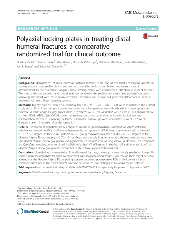 (PDF) Polyaxial locking plates in treating distal humeral fractures: a ...