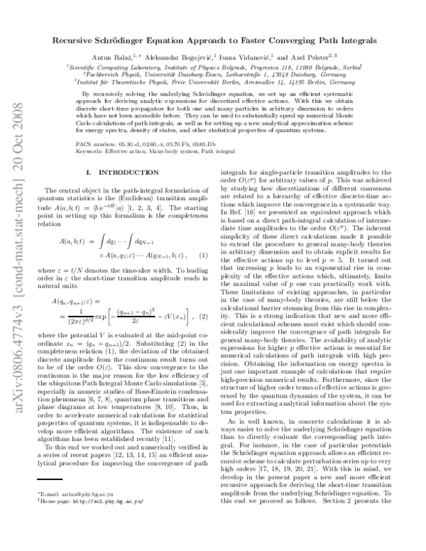(PDF) Recursive Schrödinger equation approach to faster converging path ...