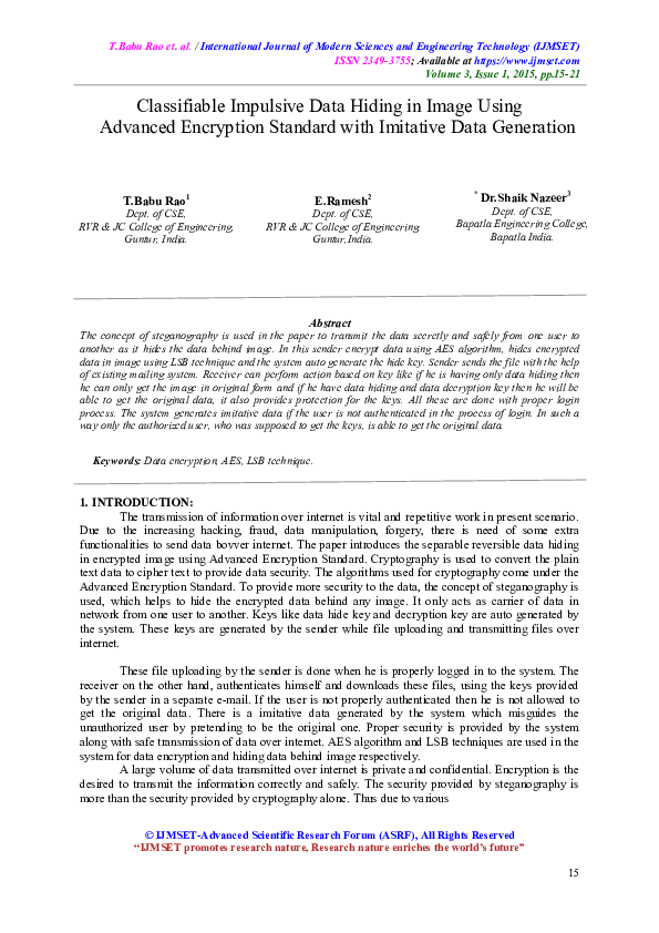 (PDF) Classifiable Impulsive Data Hiding in Image Using Advanced Encryption Standard with ...