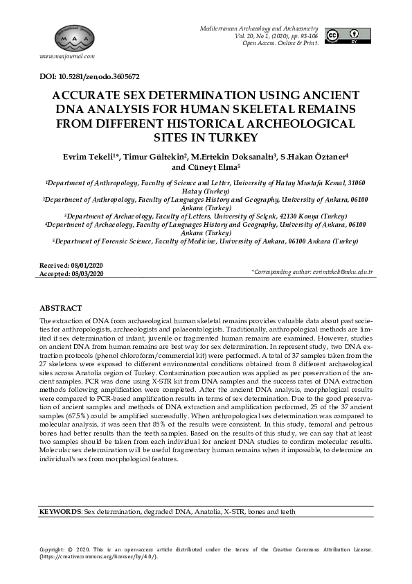 Pdf Accurate Sex Determination Using Ancient Dna Analysis For Human Skeletal Remains From