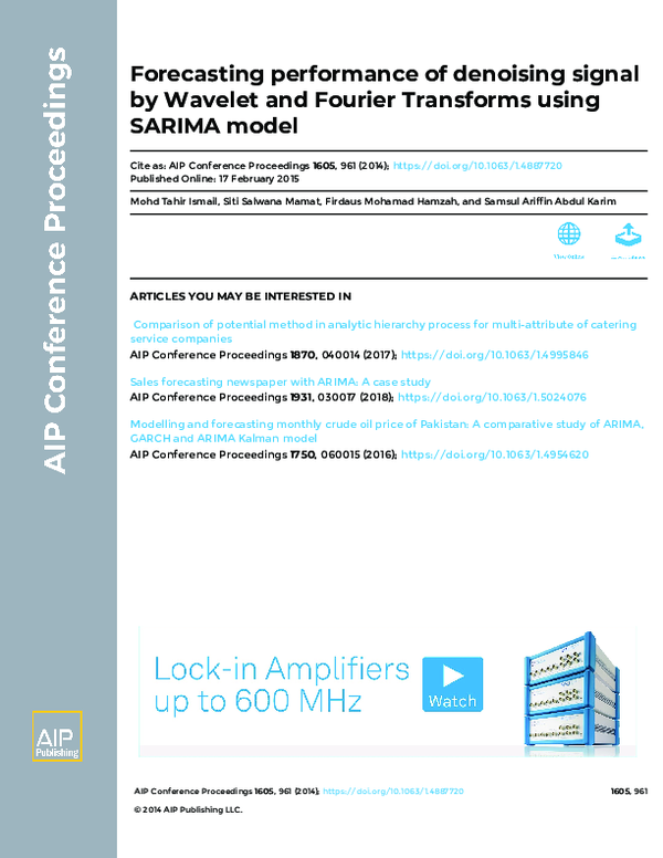 (PDF) Forecasting performance of denoising signal by Wavelet and Fourier Transforms using SARIMA ...