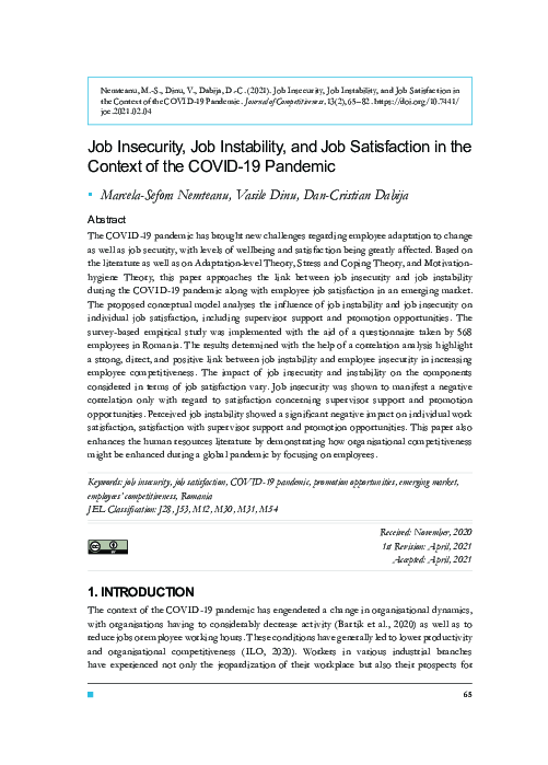 (PDF) Job Insecurity, Job Instability, and Job Satisfaction in the ...