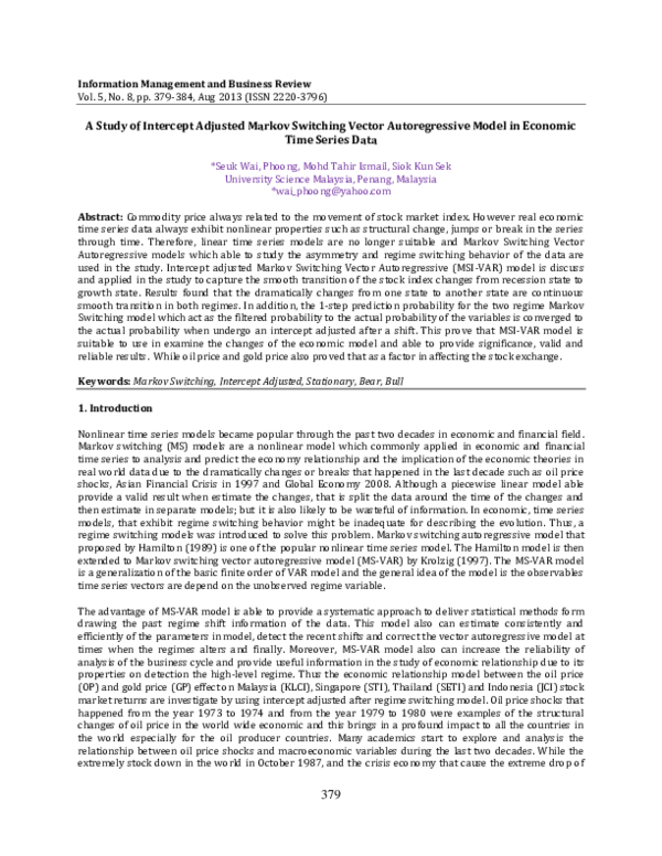 (PDF) A Study of Intercept Adjusted Markov Switching Vector Autoregressive Model in Economic ...