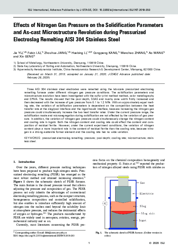 (PDF) Effects of Nitrogen Gas Pressure on the Solidification Parameters and As-cast ...