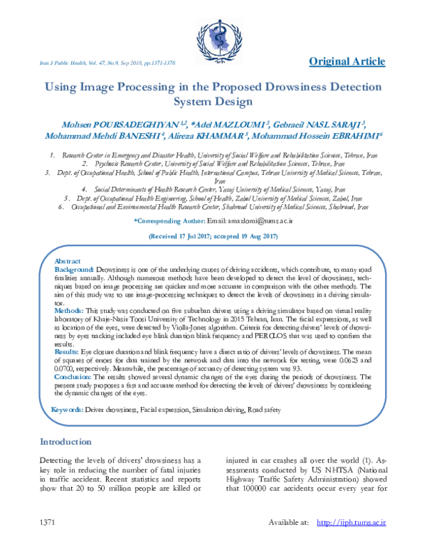 Pdf Using Image Processing In The Proposed Drowsiness Detection