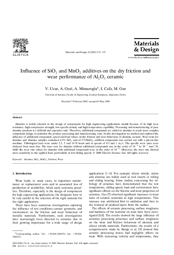 (PDF) Influence of SiO2 and MnO2 additives on the dry friction and wear performance of Al2O3 ceramic