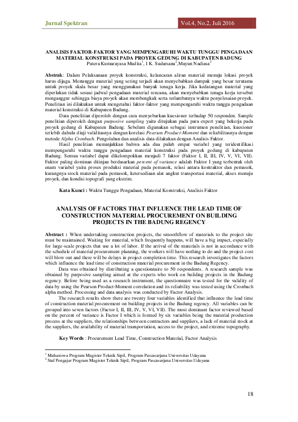 (PDF) Analisis Faktor-Faktor Yang Mempengaruhi Waktu Tunggu Pengadaan Material Konstruksi Pada ...