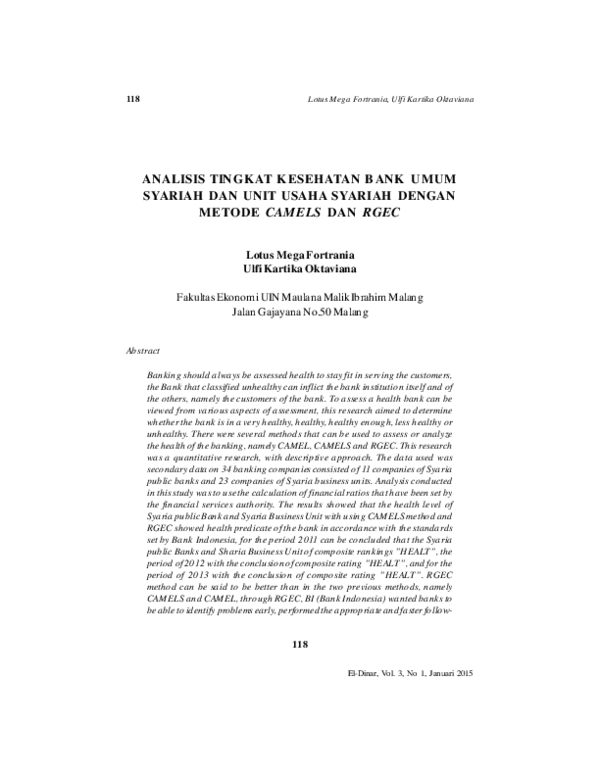 (PDF) Analisis tingkat kesehatan bank umum syariah dengan menggunakan pendekatan RGEC periode ...