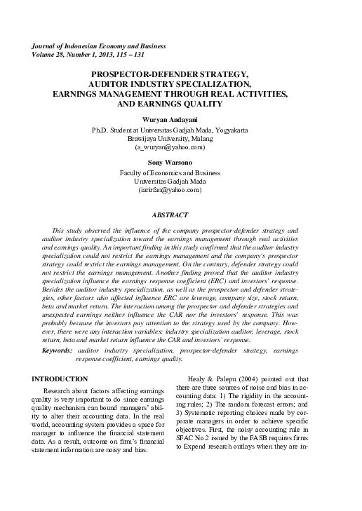 (PDF) Prospector-Defender Strategy, Auditor Industry Specialization ...