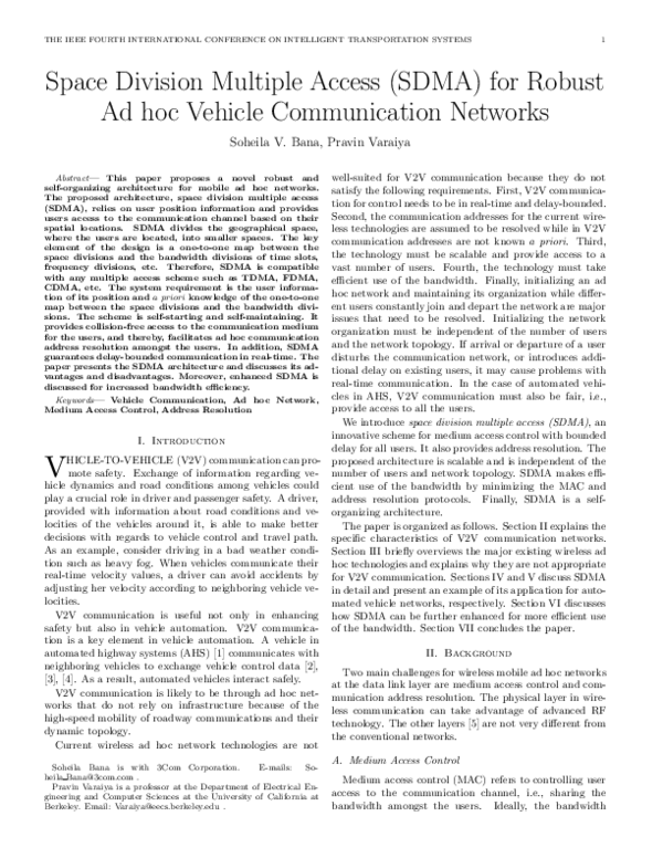 (PDF) Space division multiple access (SDMA) for robust ad hoc vehicle communication networks