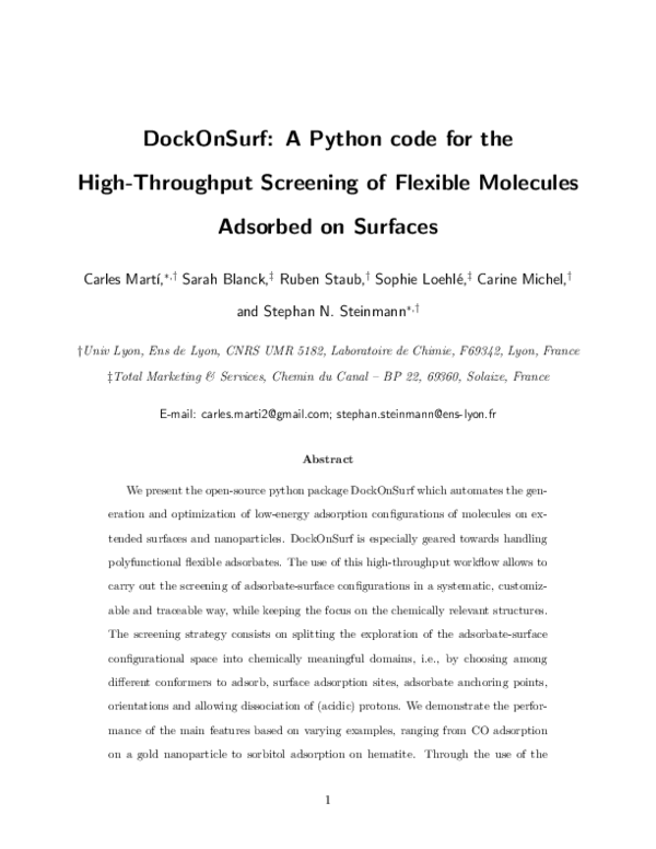 (PDF) DockOnSurf: A Python Code for the High-Throughput Screening of ...