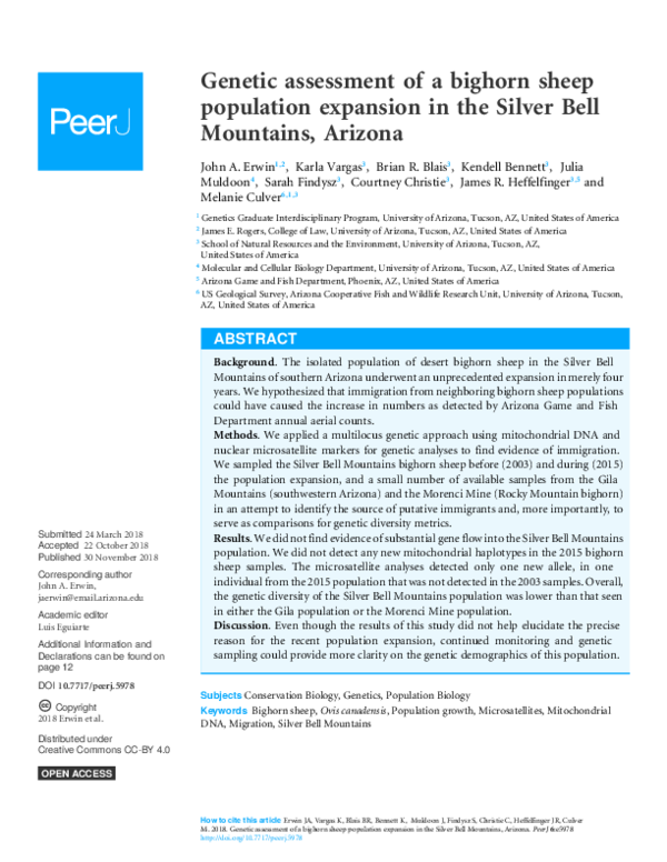 (PDF) Genetic assessment of a bighorn sheep population expansion in the ...