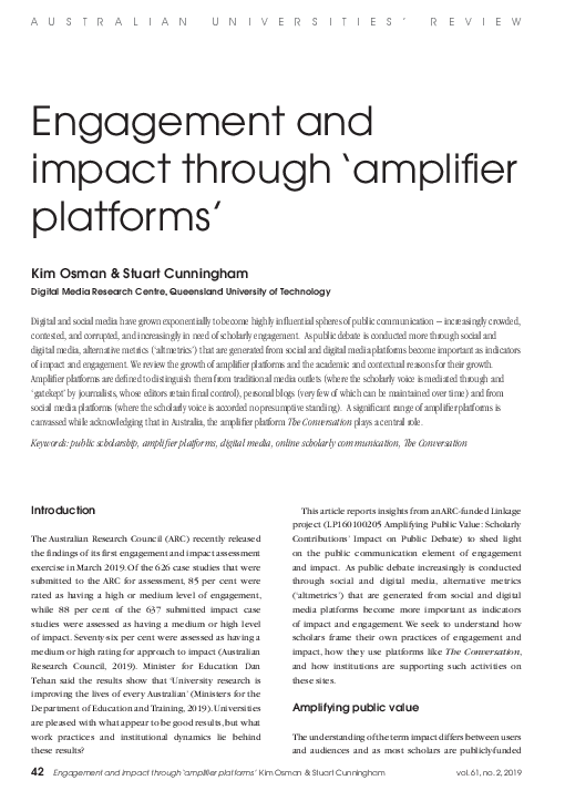 (PDF) Engagement and impact through ‘amplifier platforms