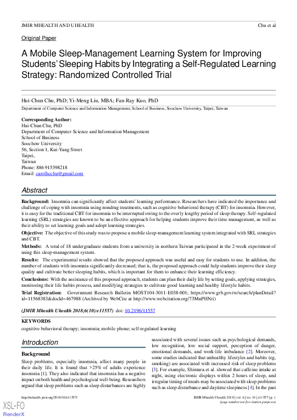 (PDF) A Mobile Sleep-Management Learning System for Improving Students ...