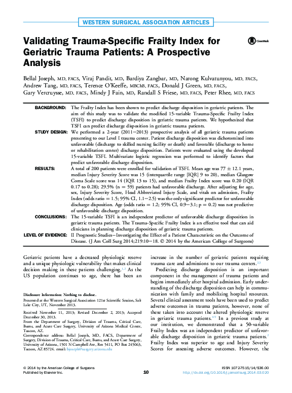 (PDF) Validating Trauma-Specific Frailty Index for Geriatric Trauma ...
