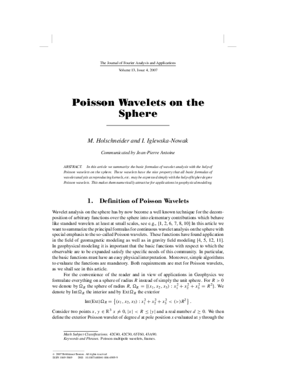 (PDF) Poisson Wavelets on the Sphere
