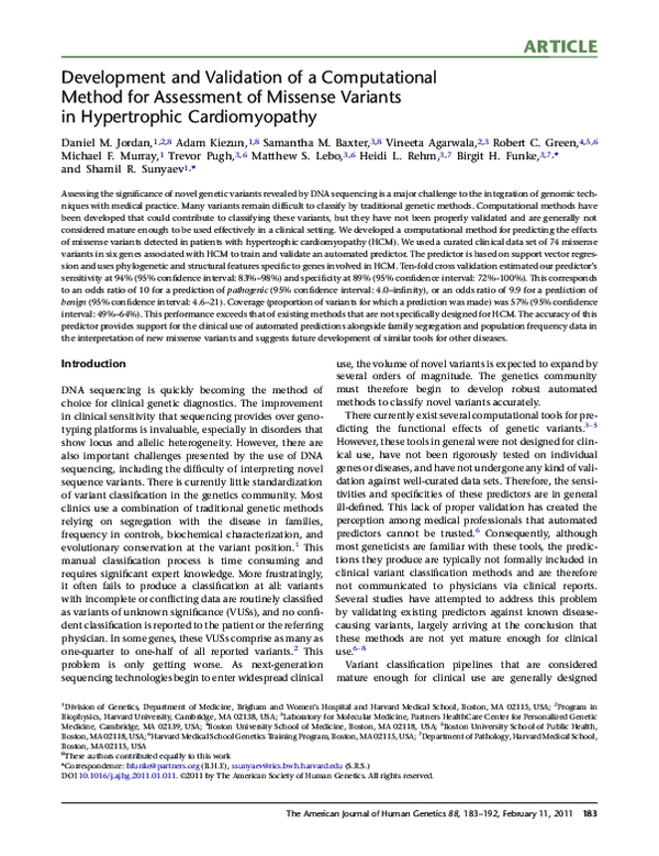 (PDF) Development and Validation of a Computational Method for Assessment of Missense Variants ...