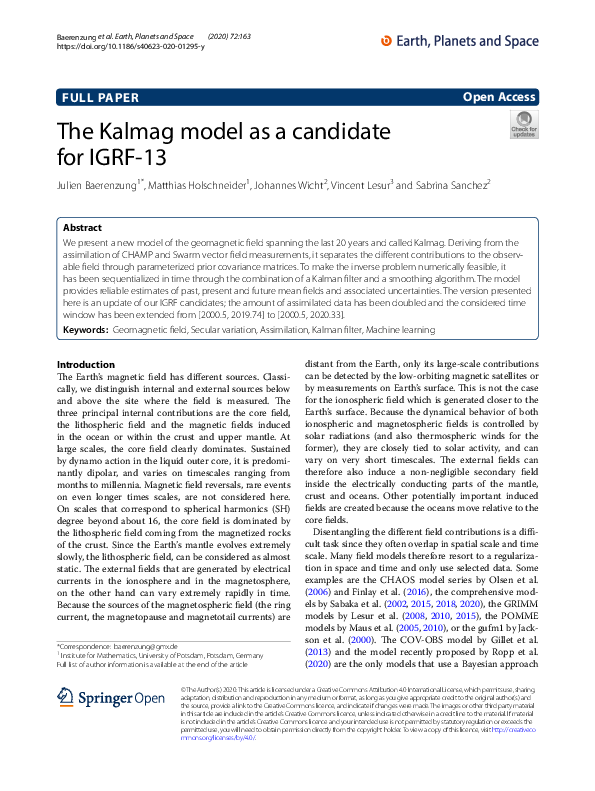 (PDF) The Kalmag Model as a Candidate for IGRF-13