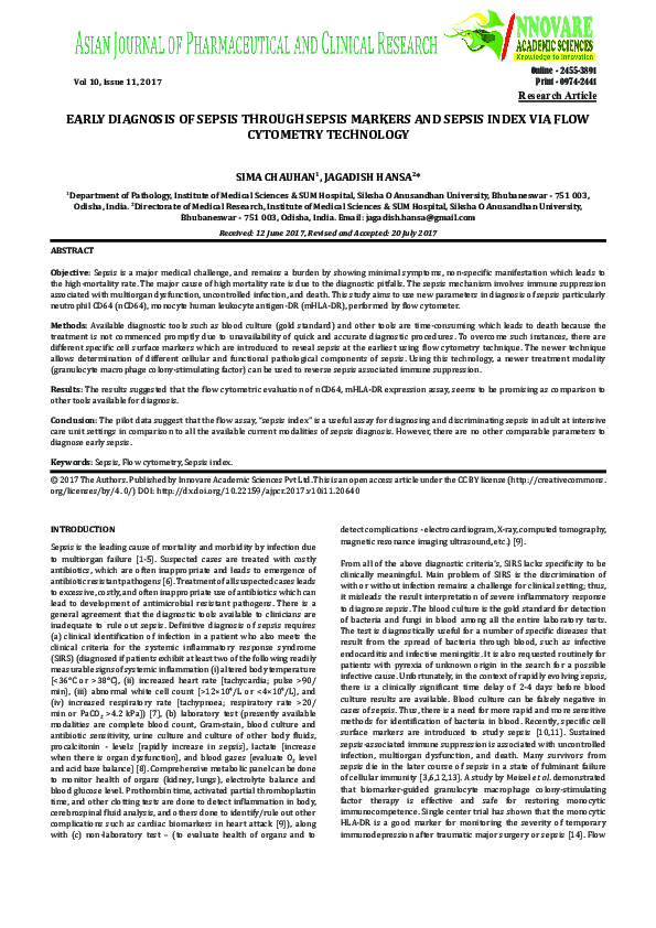 (PDF) Early Diagnosis of Sepsis Through Sepsis Markers and Sepsis Index ...