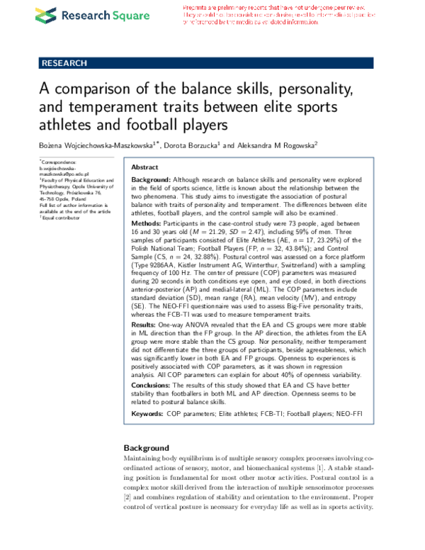 (PDF) A comparison of the balance skills, personality, and temperament ...