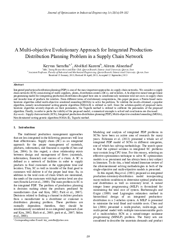 (PDF) A Multi-objective Evolutionary Approach for Integrated Production-Distribution Planning ...