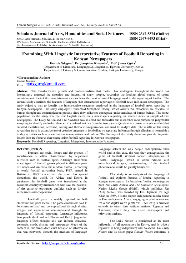 (PDF) Examining With Linguistic Interpretative Features of Football ...