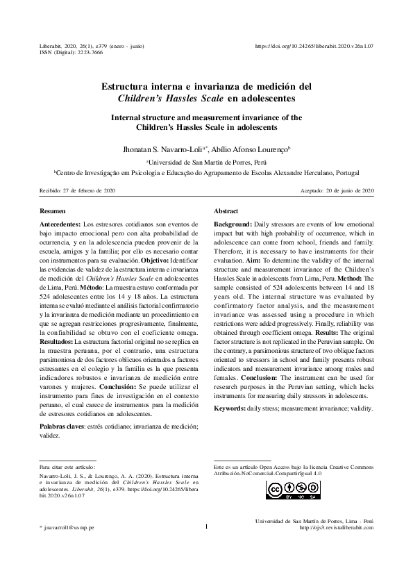 (PDF) Estructura interna e invarianza de medición del Children’s ...