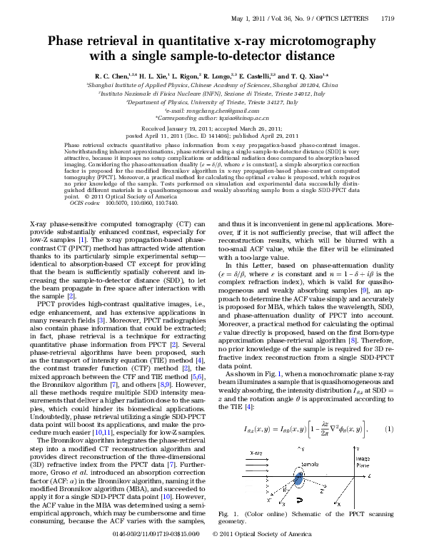 (PDF) Phase retrieval in quantitative x-ray microtomography with a single sample-to-detector ...