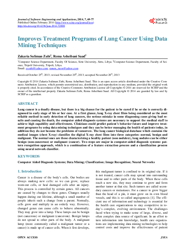Pdf Improves Treatment Programs Of Lung Cancer Using Data Mining Techniques