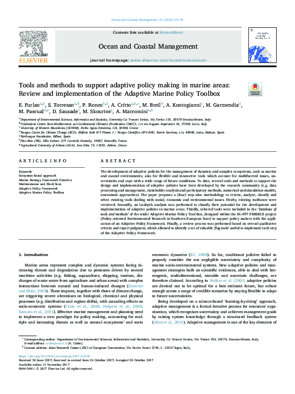 (PDF) Tools and methods to support adaptive policy making in marine ...