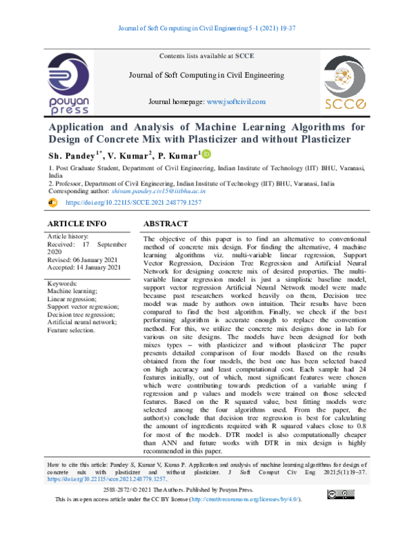 (PDF) Application and Analysis of Machine Learning Algorithms for ...